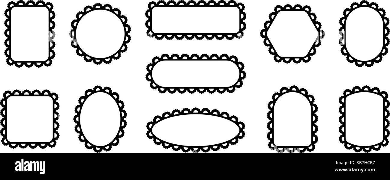 Scallop edge frames. Square, rectangle and round lace borders. Set of ...
