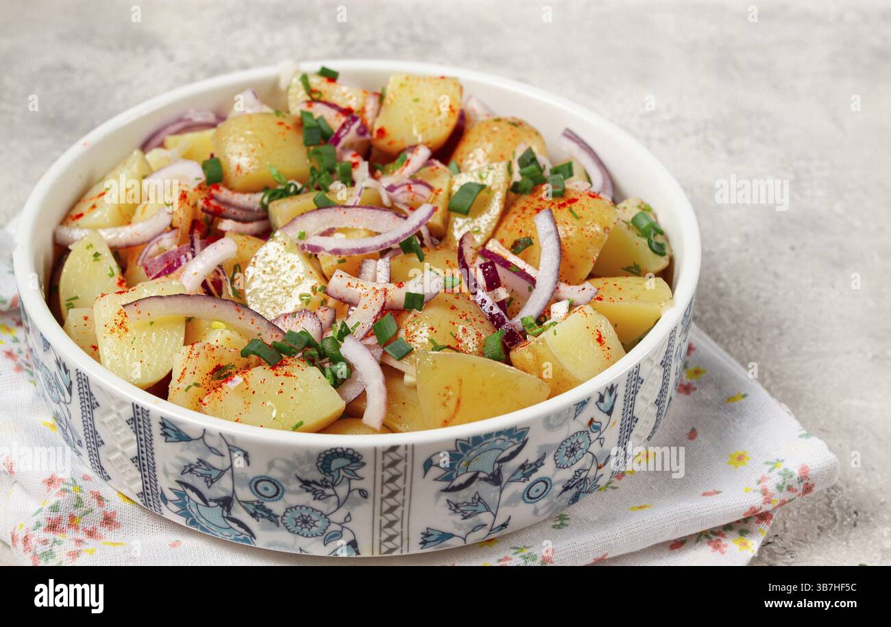 Boiled potato salad with red onion, German cuisine, homemade, no people ...