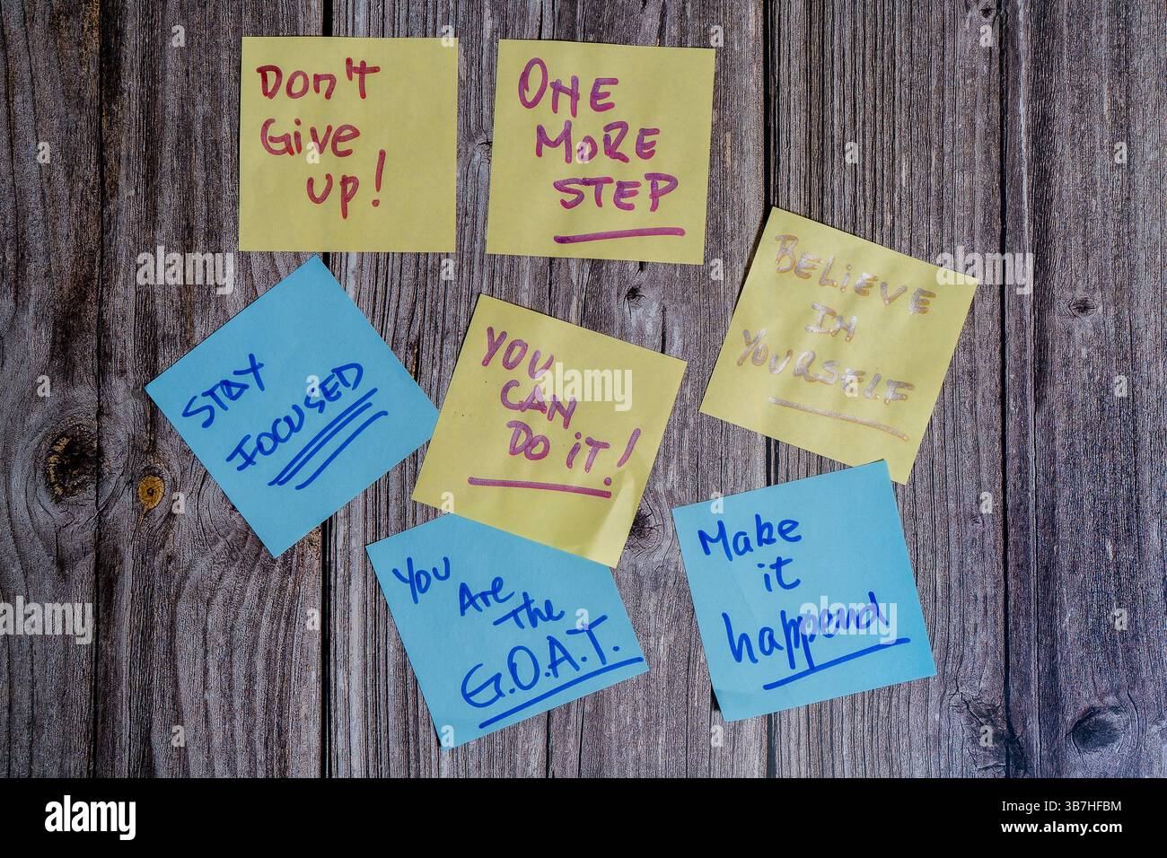 Colorful sticky notes with motivational messages inspiring perseverance ...