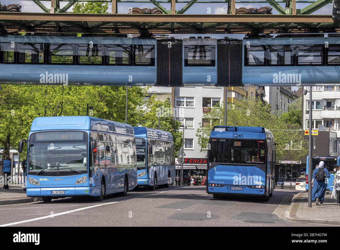 The Wuppertal suspension railway, train of the latest generation 15, at ...