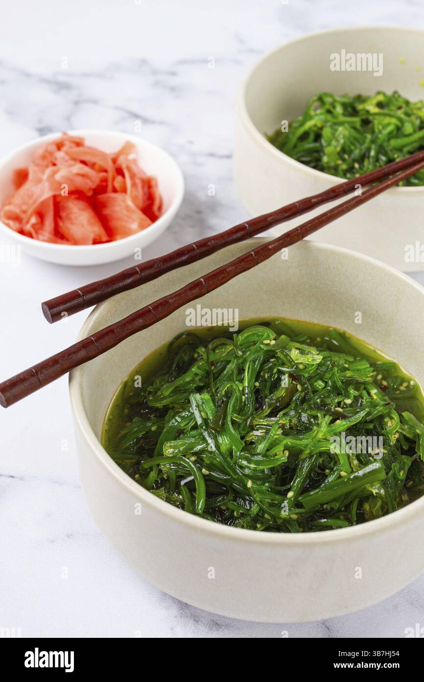 Chuka salad made from fresh seaweed, with sesame dressing, two bowls ...