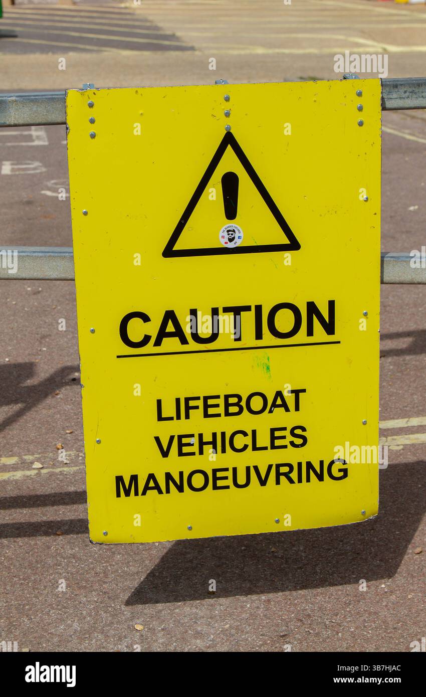 Warning Sign, Lifeboat vehicles manoeuvring Stock Photo - Alamy