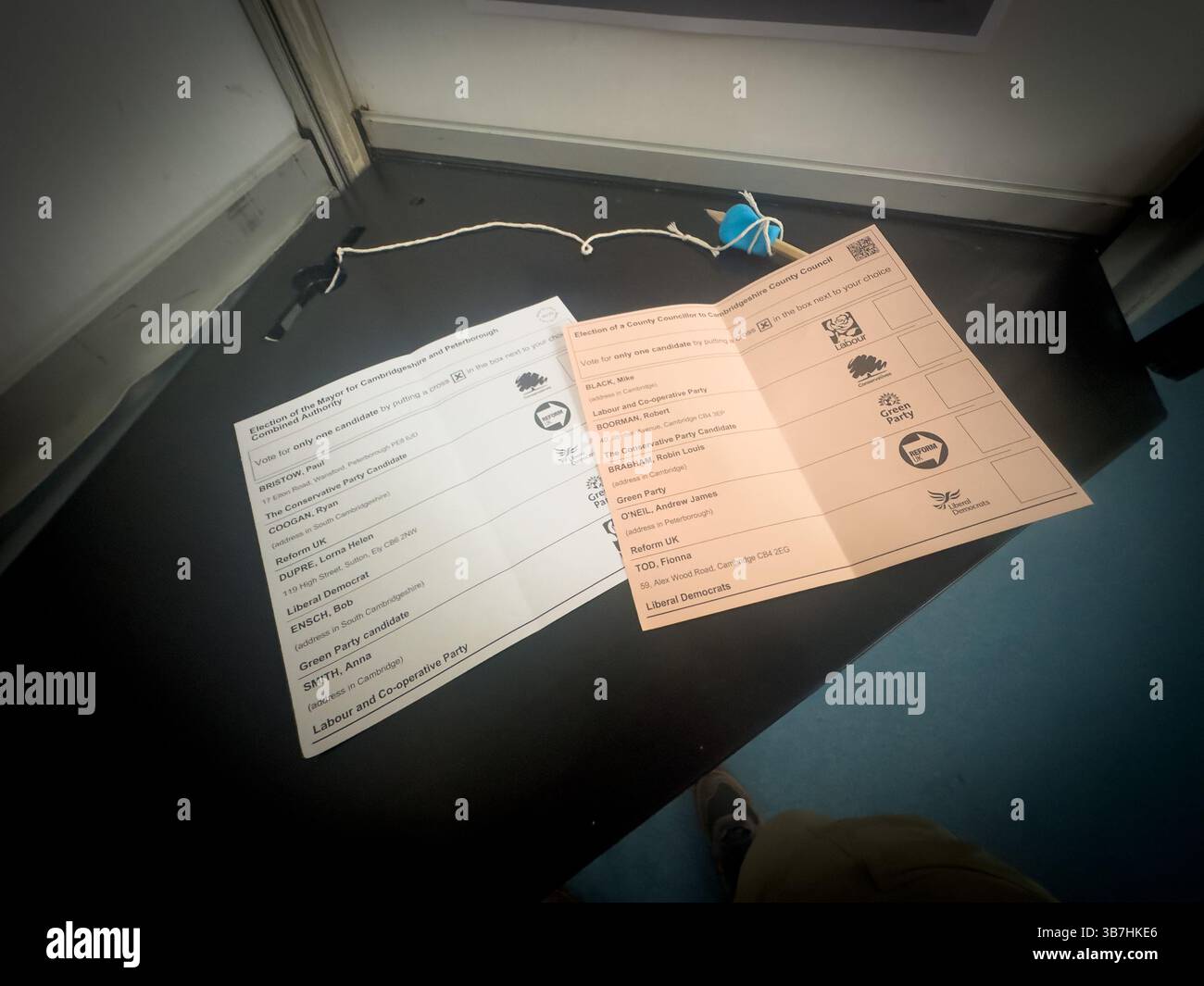 01 MAY 2025 Cambridge, UK - Voting ballot slips in a ballot box in the ...