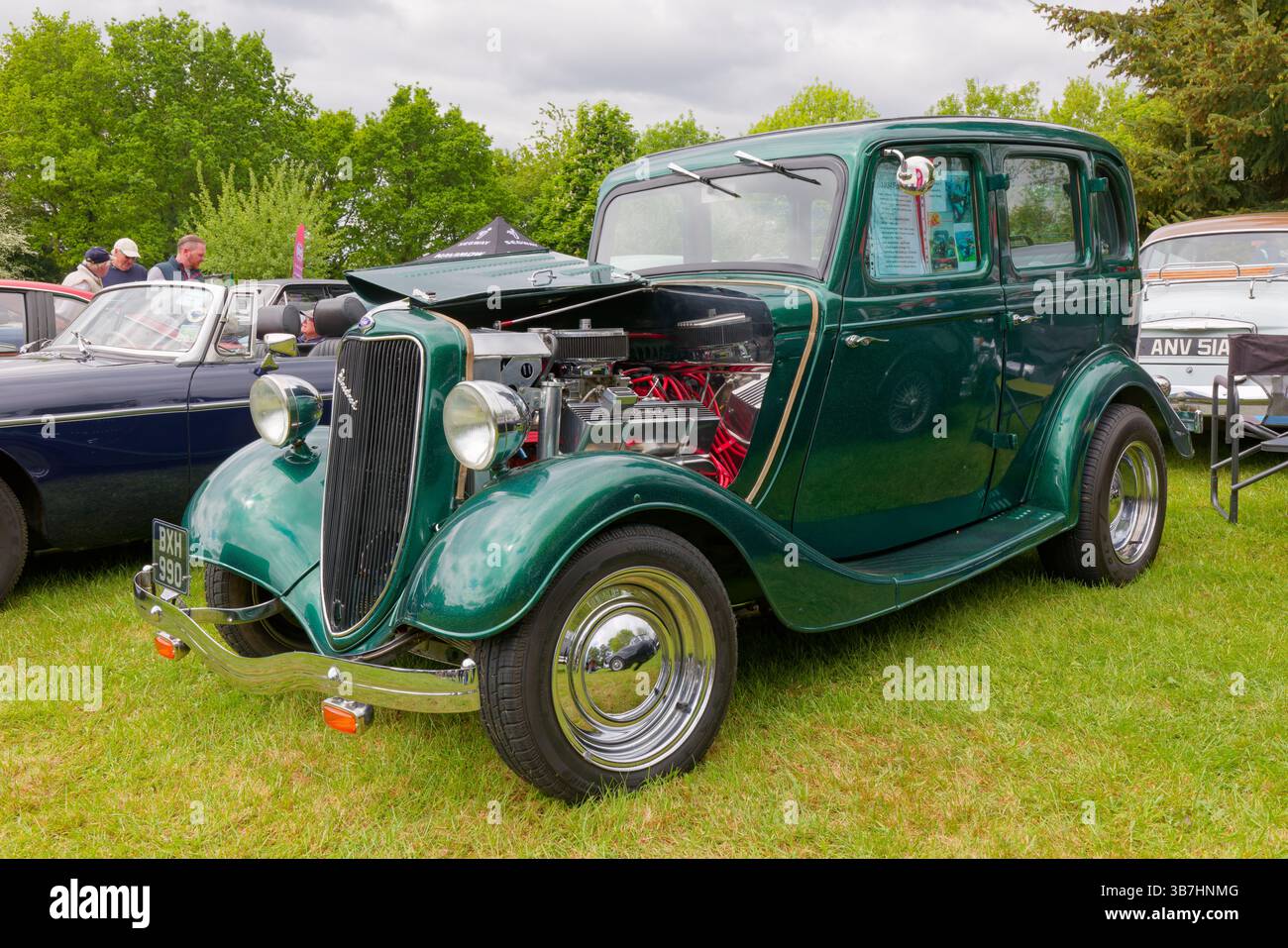 1934 Ford Model Y with bonnet open showing engine Stock Photo - Alamy