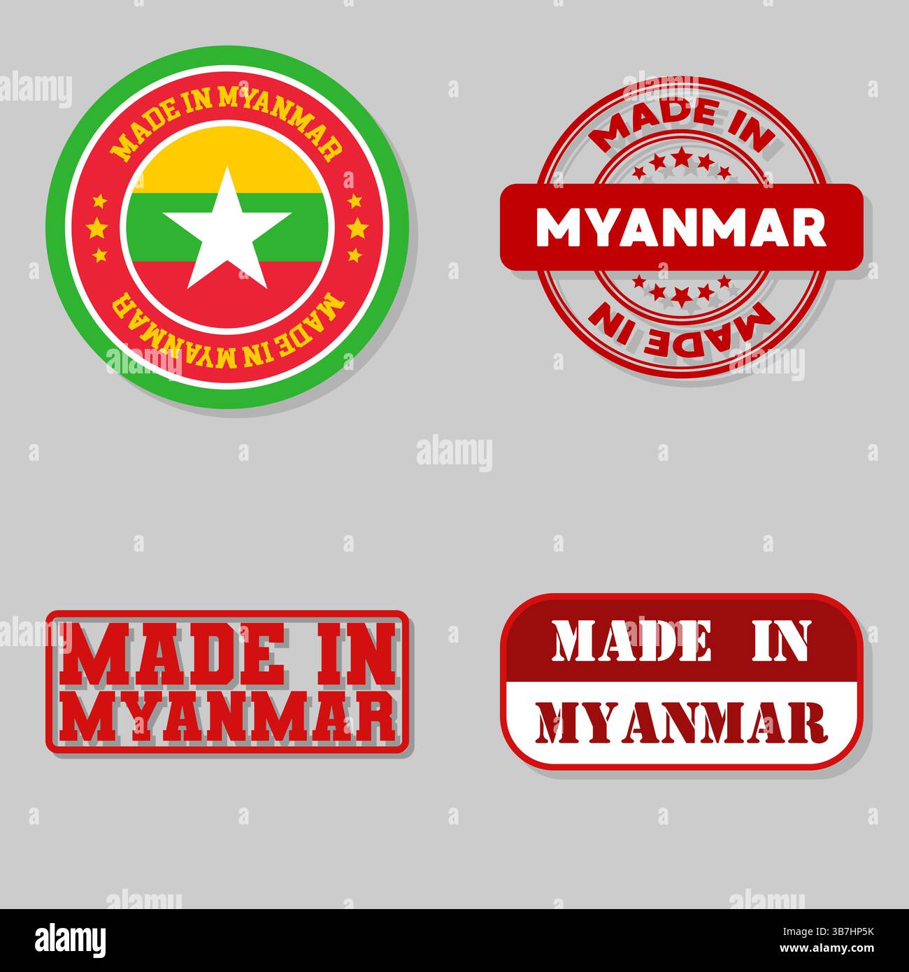 Set of four stamps with flag made in Myanmar Stock Vector Image & Art ...