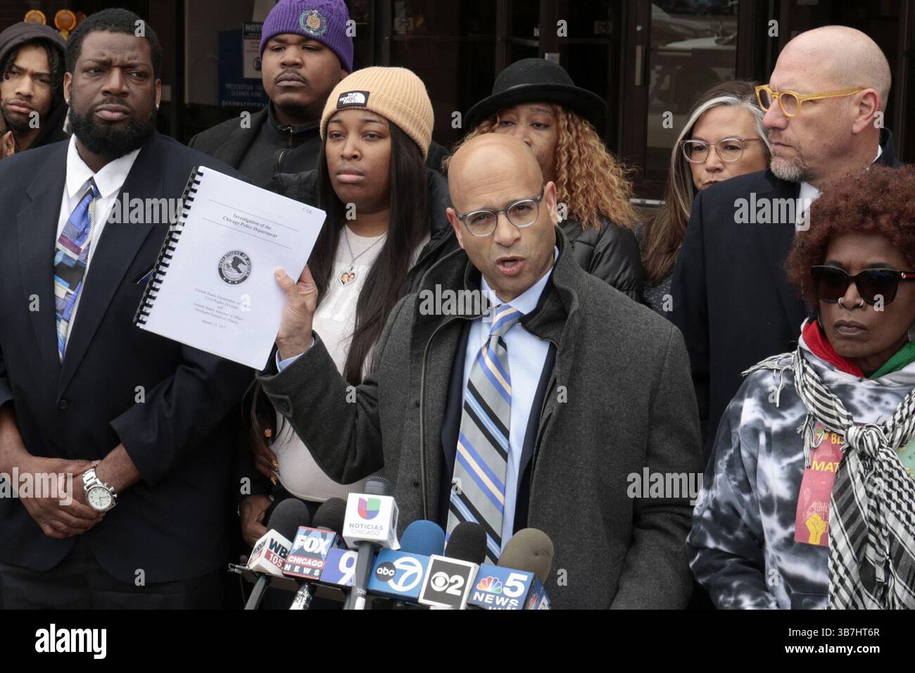 April 25, 2024, Chicago, IL, USA: Attorney Andrew Stroth discusses the ...