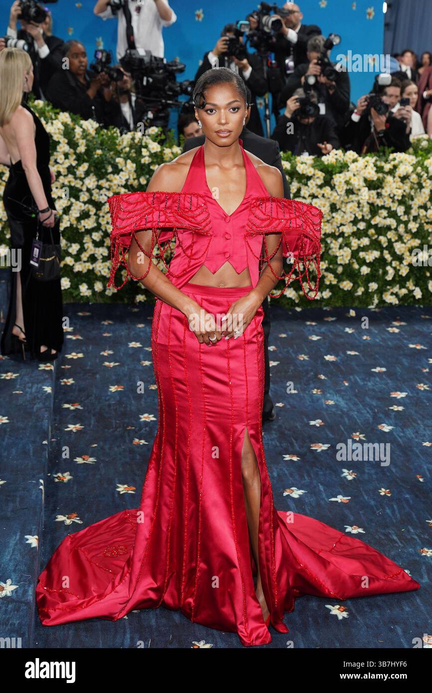 Gabby Thomas at arrivals for The 2025 Costume Institute Exhibition Superfine: Tailoring Black ...