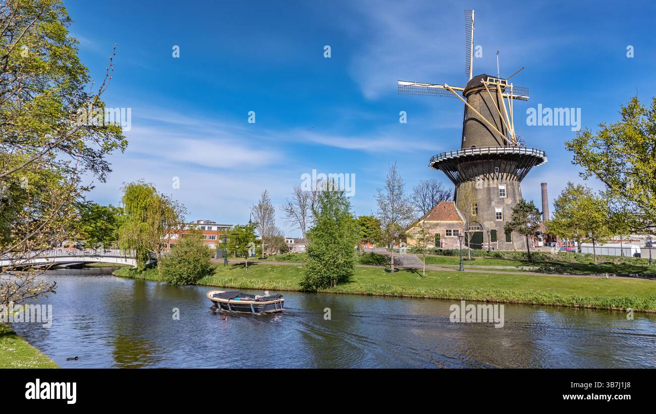 Leiden town aerial drone view from above, typical Dutch city skyline ...