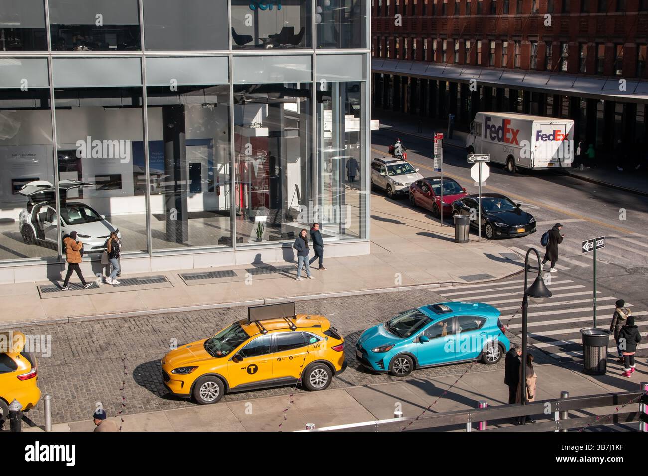 Manhattan, NYC, NY, USA, Tesla car showroom, people and cars, New York ...