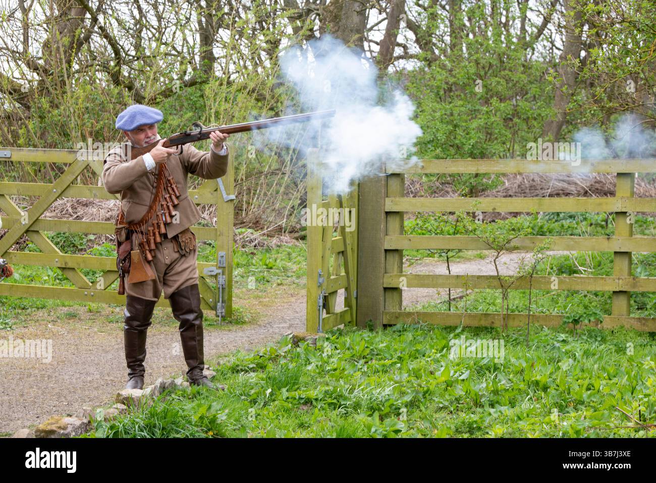 Reenactors firing Matchlock rifles Stock Photo - Alamy
