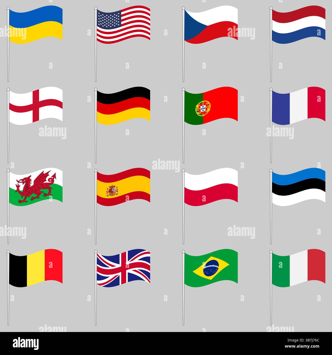 Set of waving flags of the main countries vector illustrator Stock ...