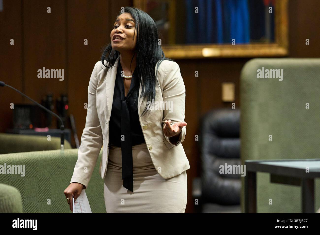 Assistant District Attorney Tanisha Johnson delivers closing arguments during the trial of three ...