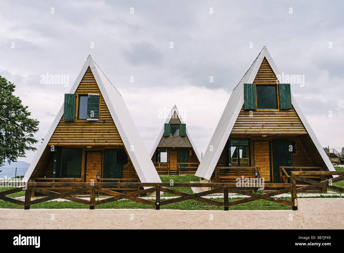 Triangular two-storey houses in the north of Montenegro Stock Photo - Alamy