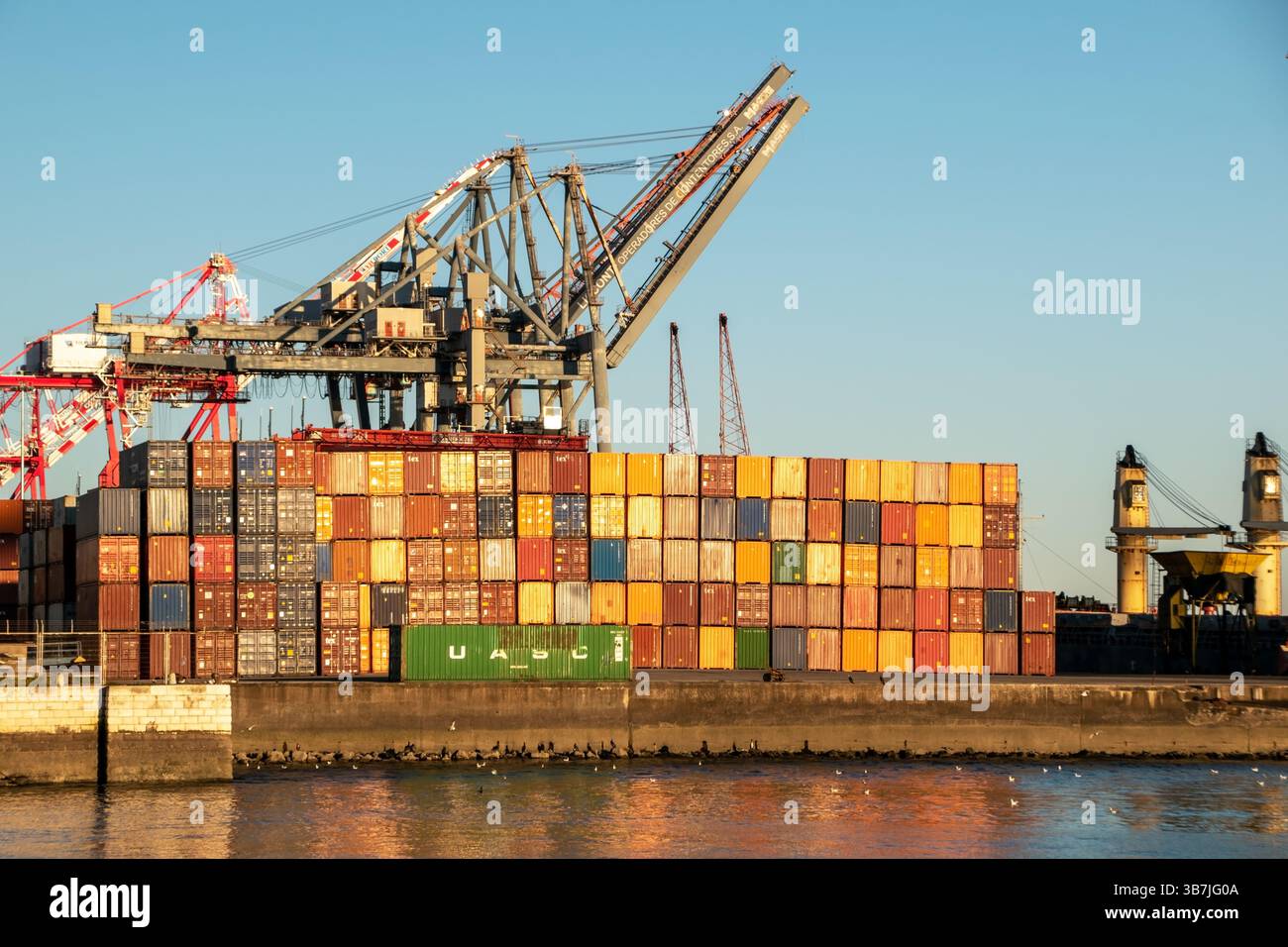 Lisbon Portugal seaport with cargo ships containers and industrial ...