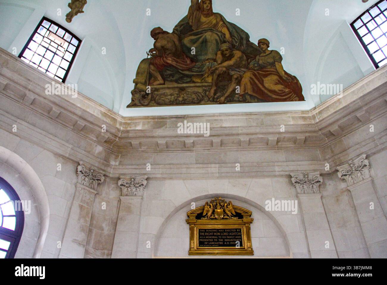 Interior ceiling fresco and stained glass at Ashton Memorial in ...