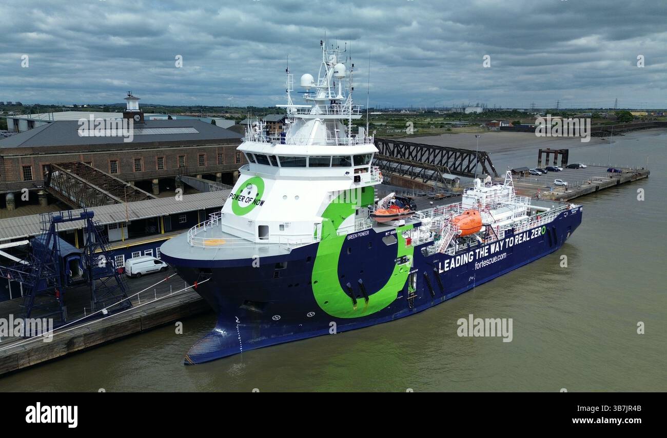 Green Pioneer the world’s first duel fuelled ammonia and diesel powered ship is pictured ...