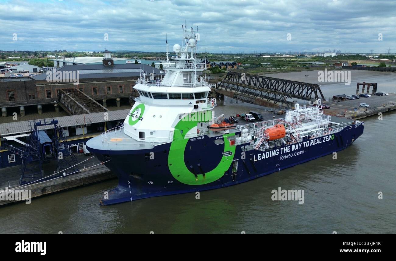 Green Pioneer the world’s first duel fuelled ammonia and diesel powered ship is pictured ...