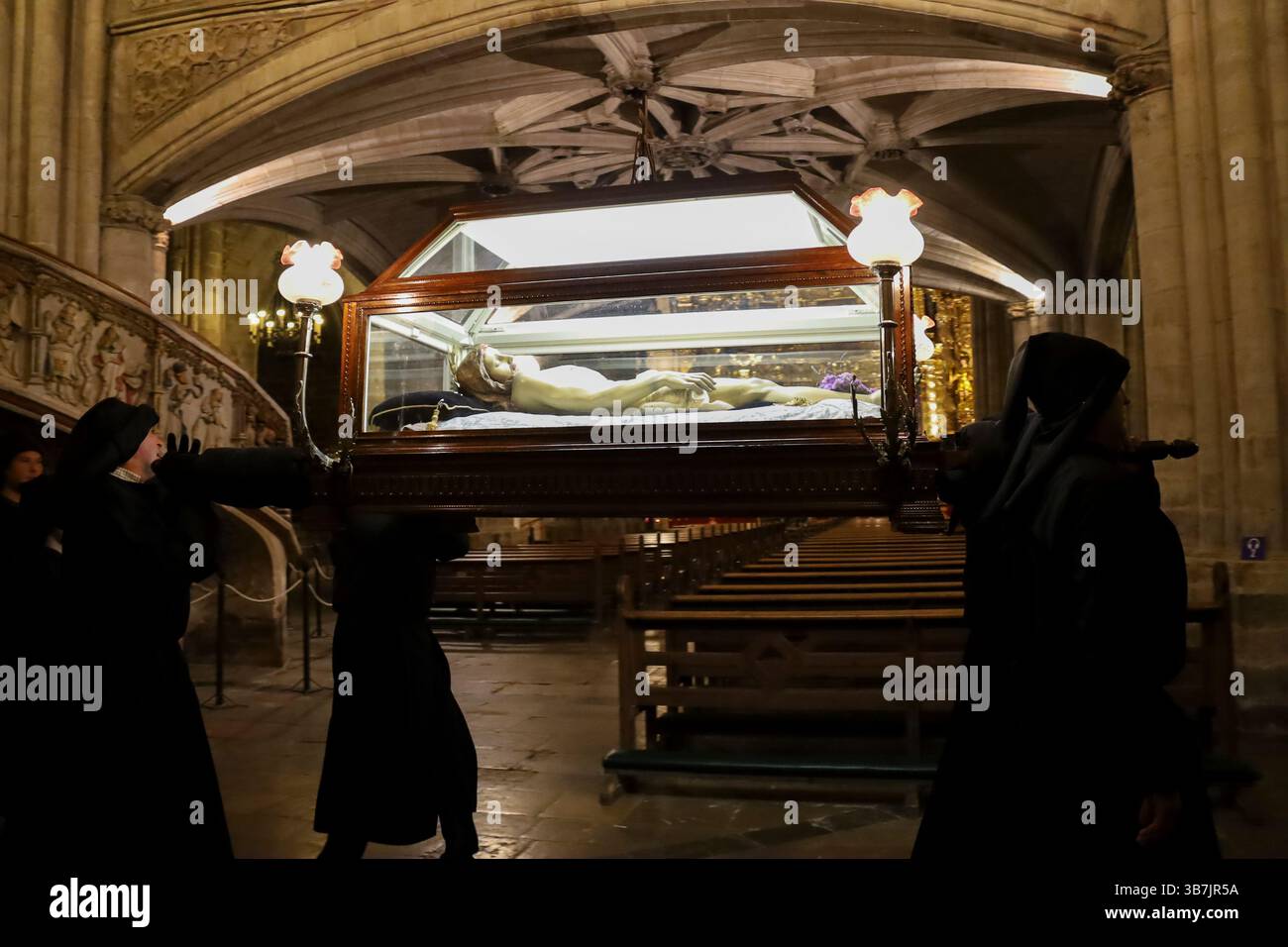 Morella, Castellon, Spain- April 18, 2025: People called costaleros and ...