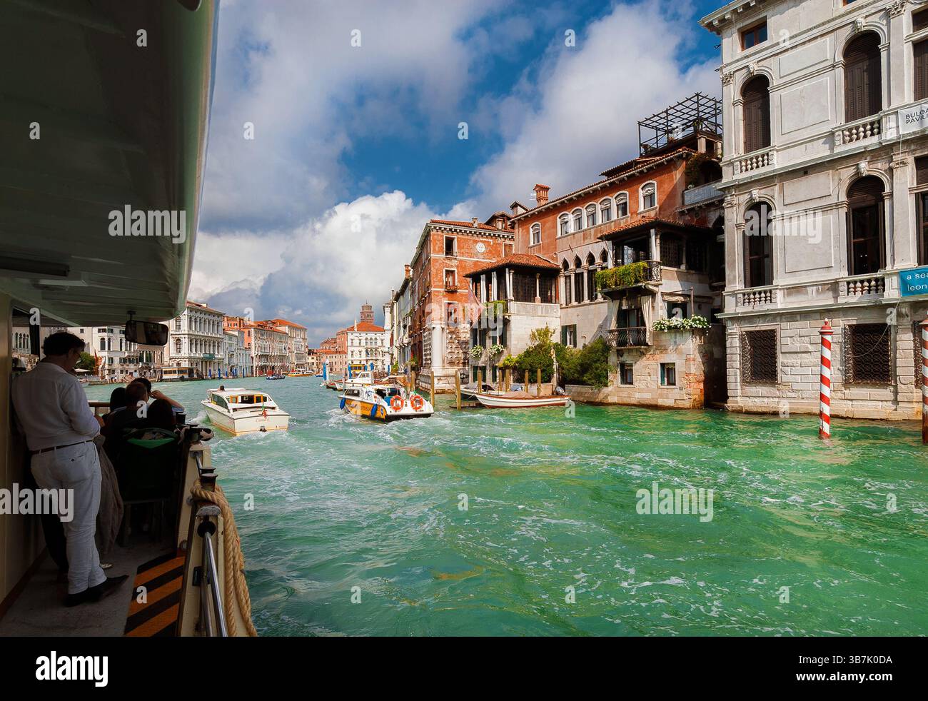 Public transport in Venice. Grand Canal with Vaporetto (venetian ferry ...