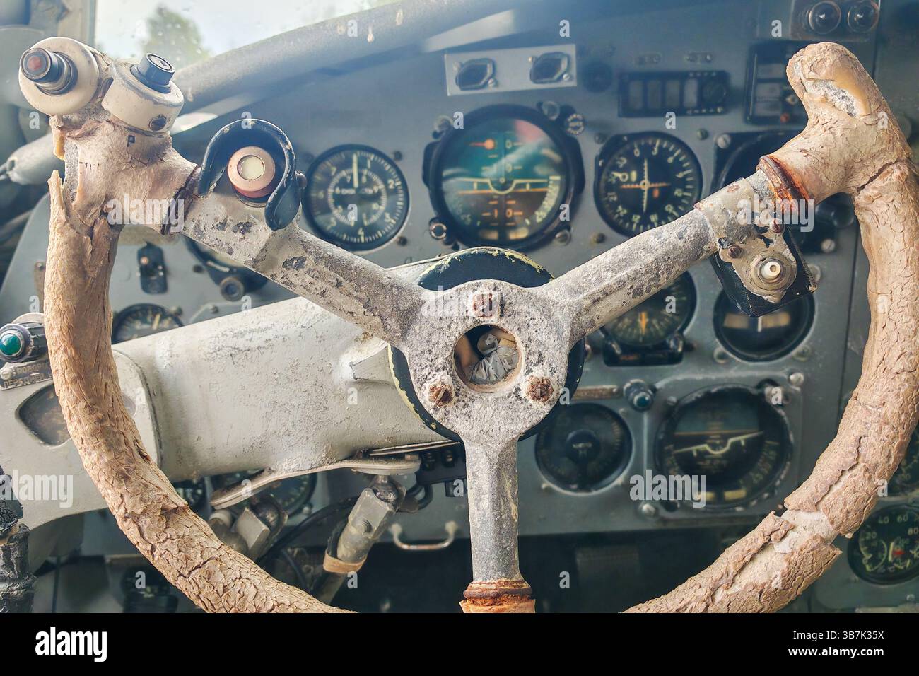 Old vintage IL-18 airplane cockpit with analog instruments Stock Photo ...