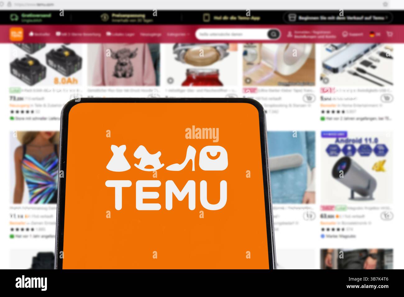 Stuttgart, Germany - February 8, 2025: Temu logo online marketplace ...