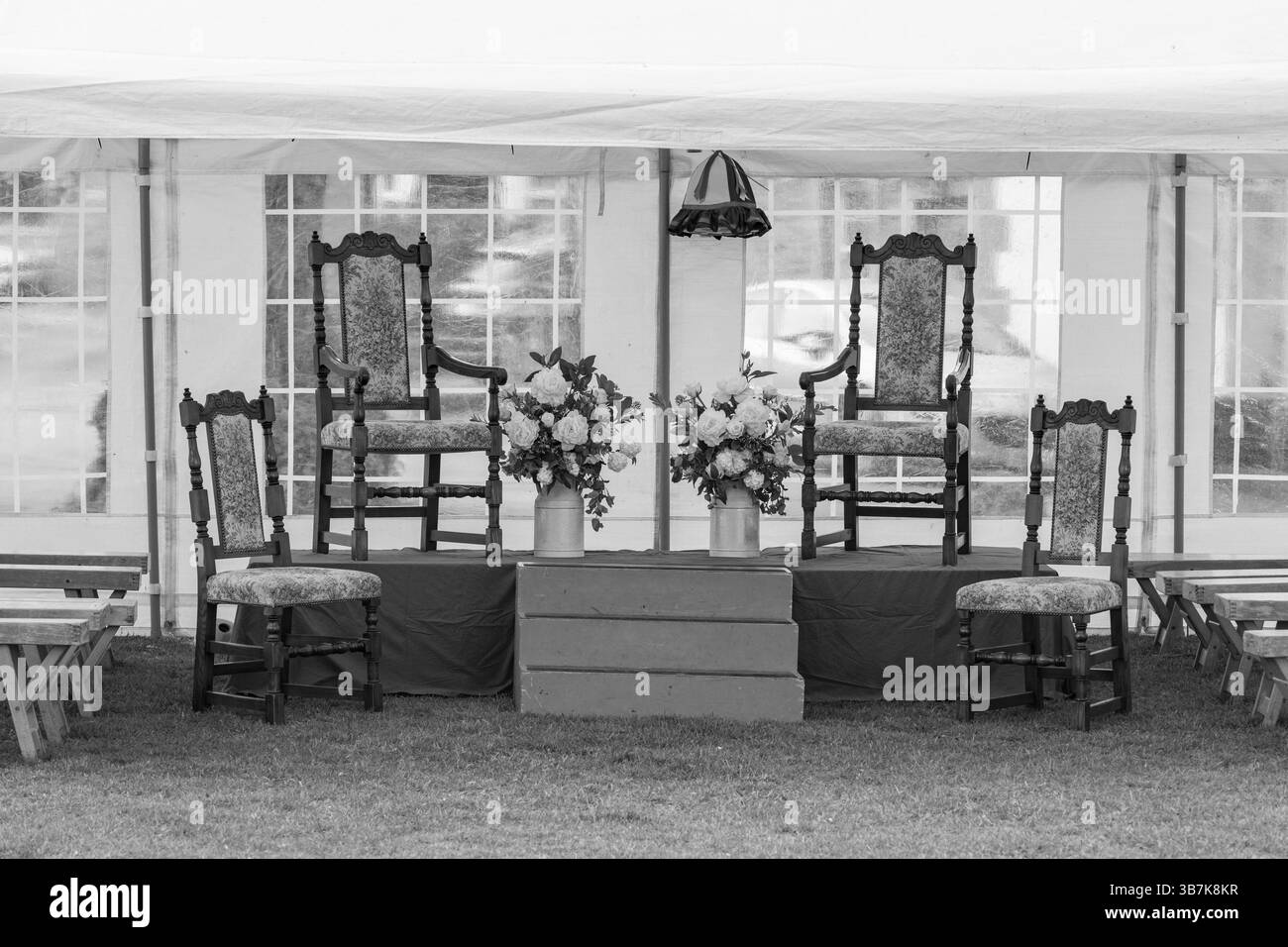Seats ready for crowning the may king and queen hi-res stock ...