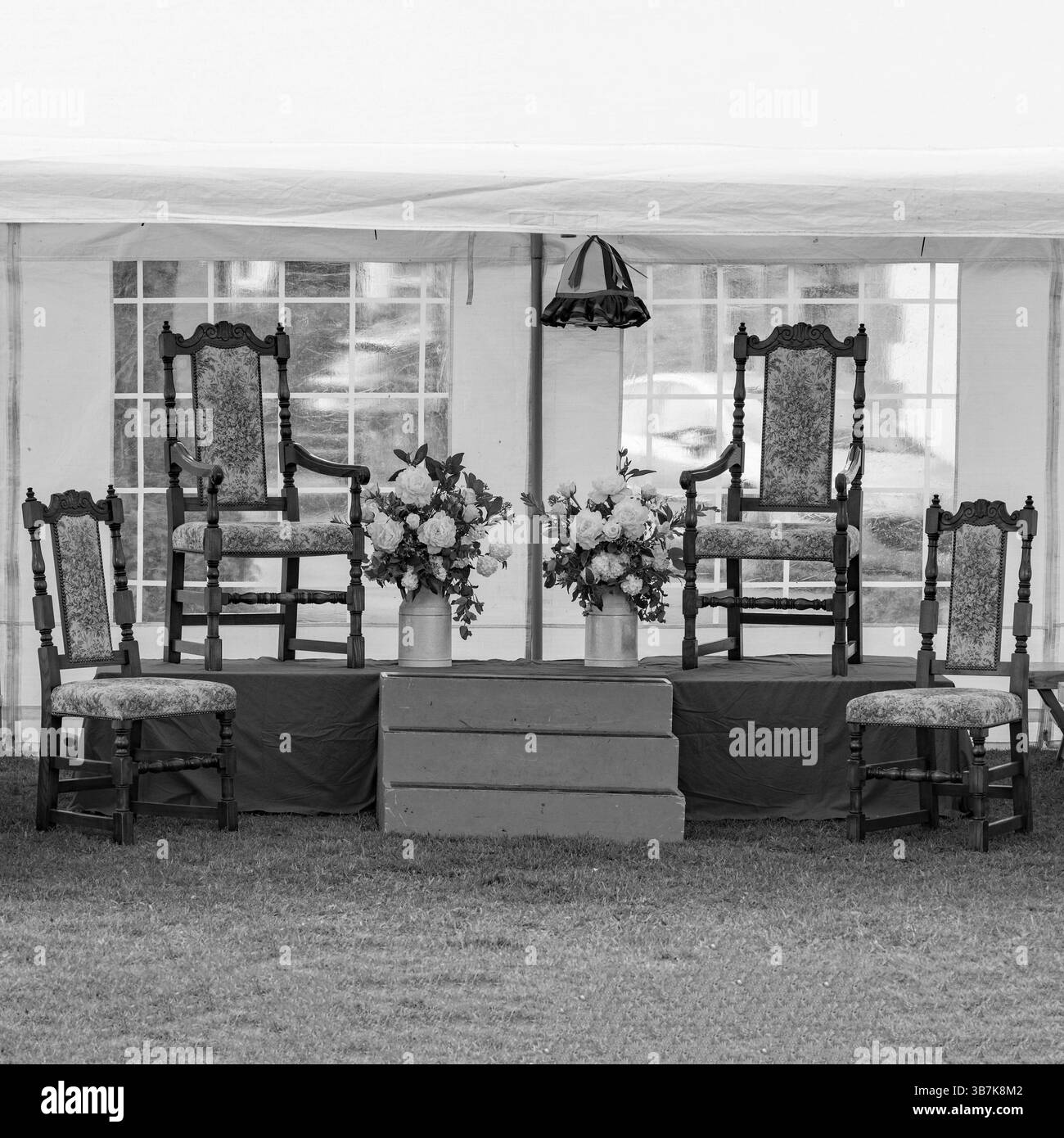 Seats ready for crowning the may king and queen hi-res stock ...