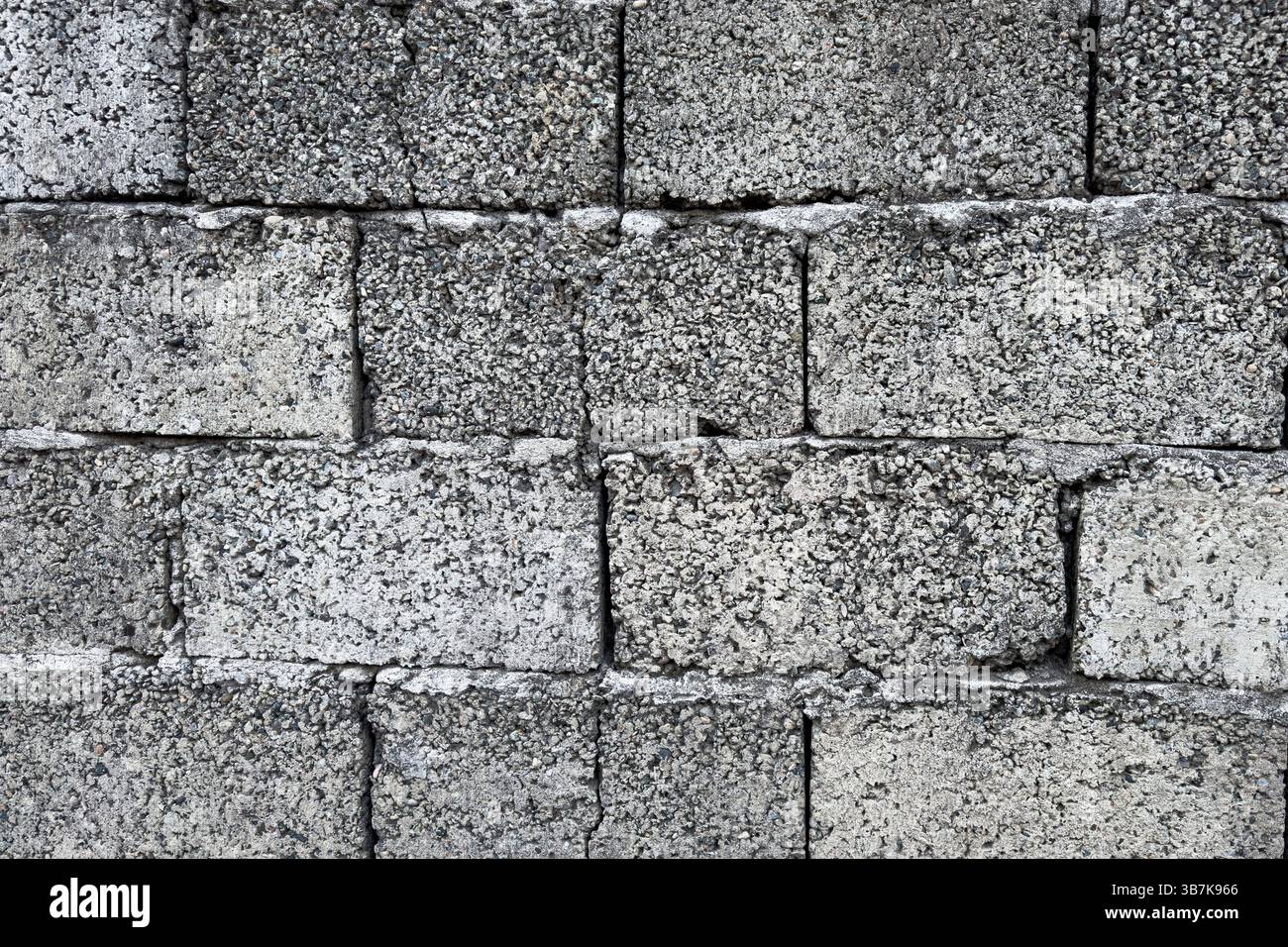 Close-up of rough cinder block wall with porous concrete texture, shot ...