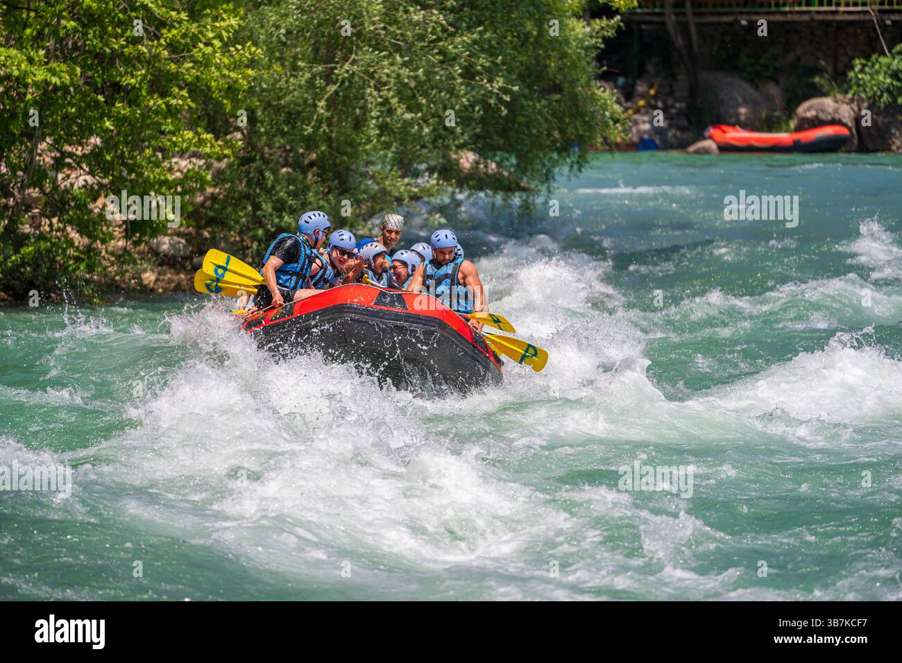 Antalya, Turkey - May 6, 2025: Rafting on a big rafting boat on the ...
