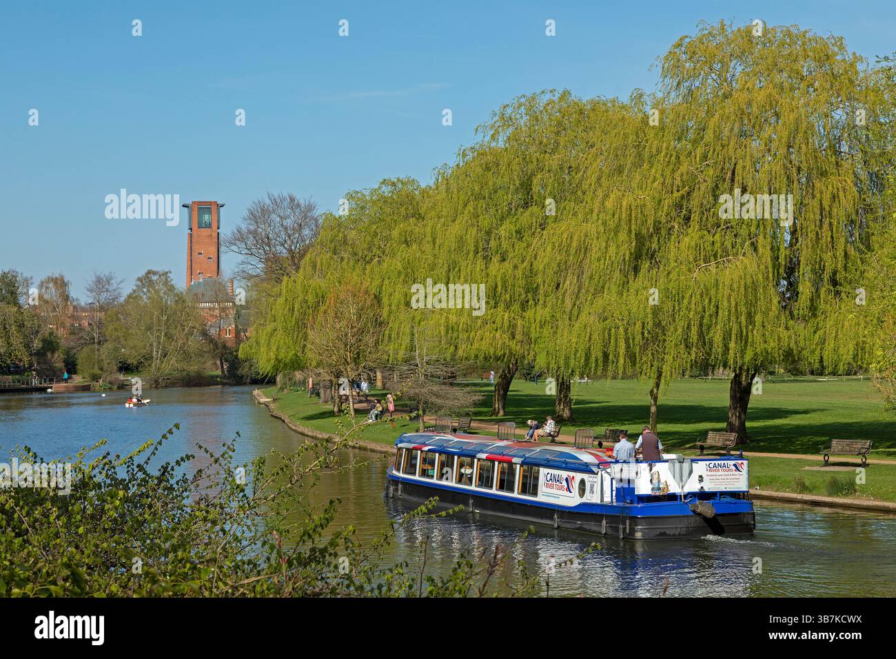 Excursion boat, lookout, The Royal Shakespeare Theatre, River Avon ...