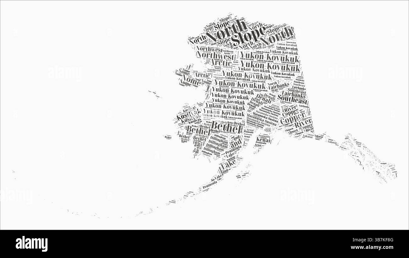 Alaska Text Style Counties. State region names word clouds in the ...