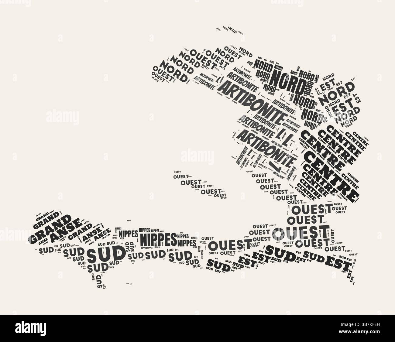 Haiti Word Cloud. Country with regions division. Haiti typographic text ...