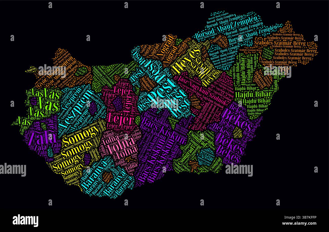 Hungary Word Cloud. Region names of the country in the Hungarian ...