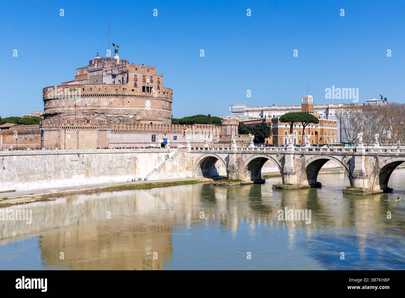 Historic Castel Sant'Angelo castle with Ponte Sant'Angelo bridge and Tiber river in Rome, Italy ...