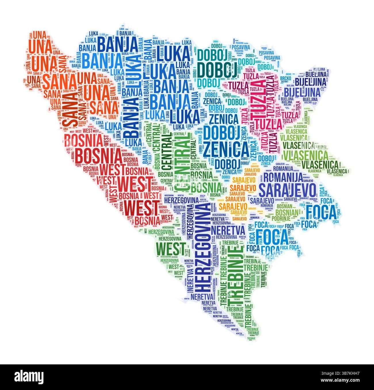 Bosnia and Herzegovina region word cloud. Country shape design. Bosnia ...