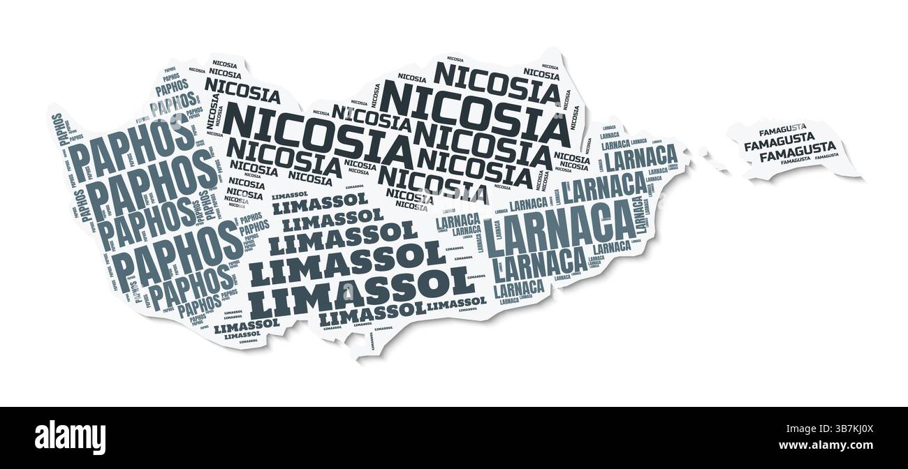 Cyprus shape text cloud. Country border with shadow on white background ...