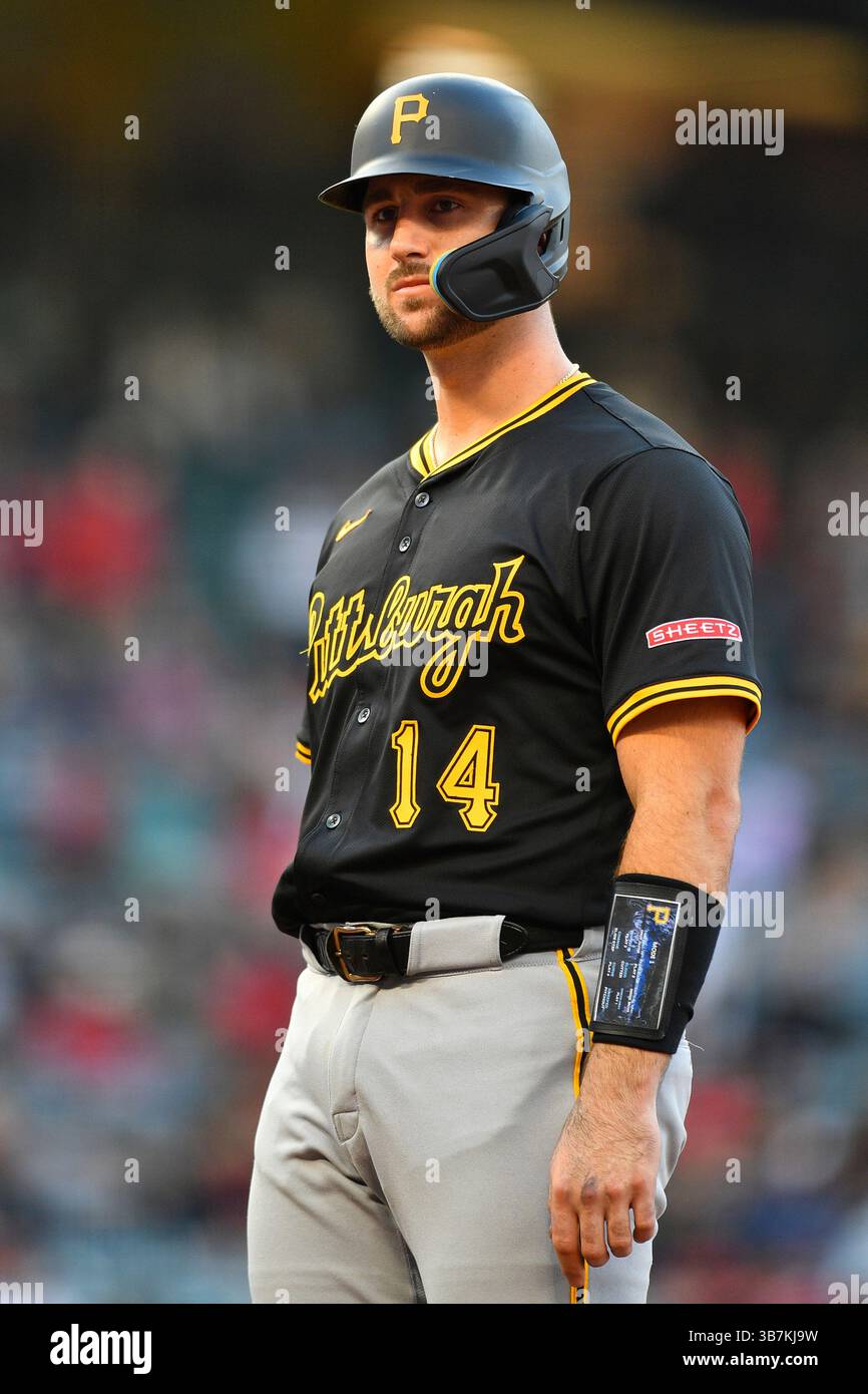 ANAHEIM, CA - APRIL 24: Pittsburgh Pirates catcher Joey Bart (14) looks ...