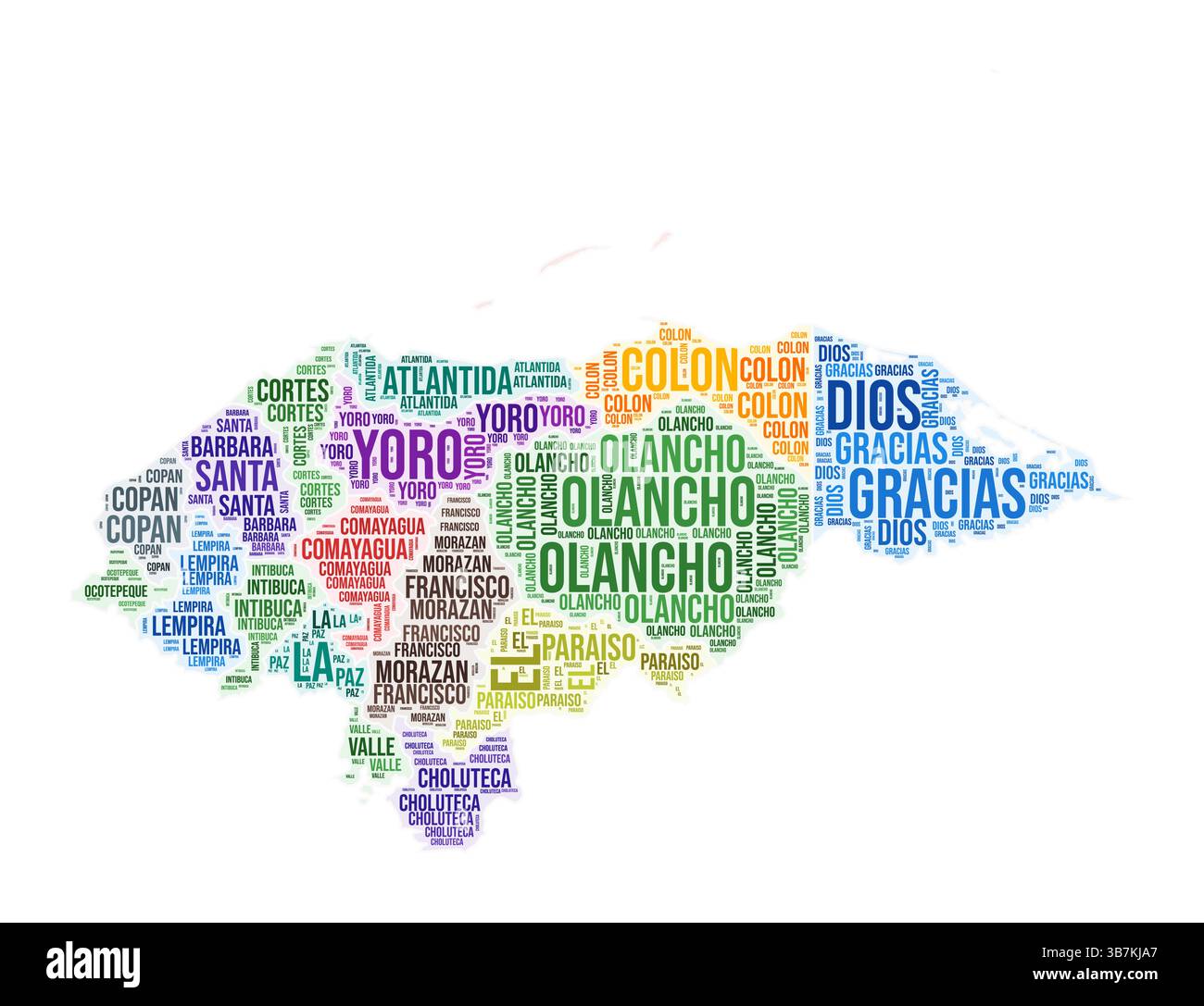 Honduras region word cloud. Country shape design. Honduras colored ...