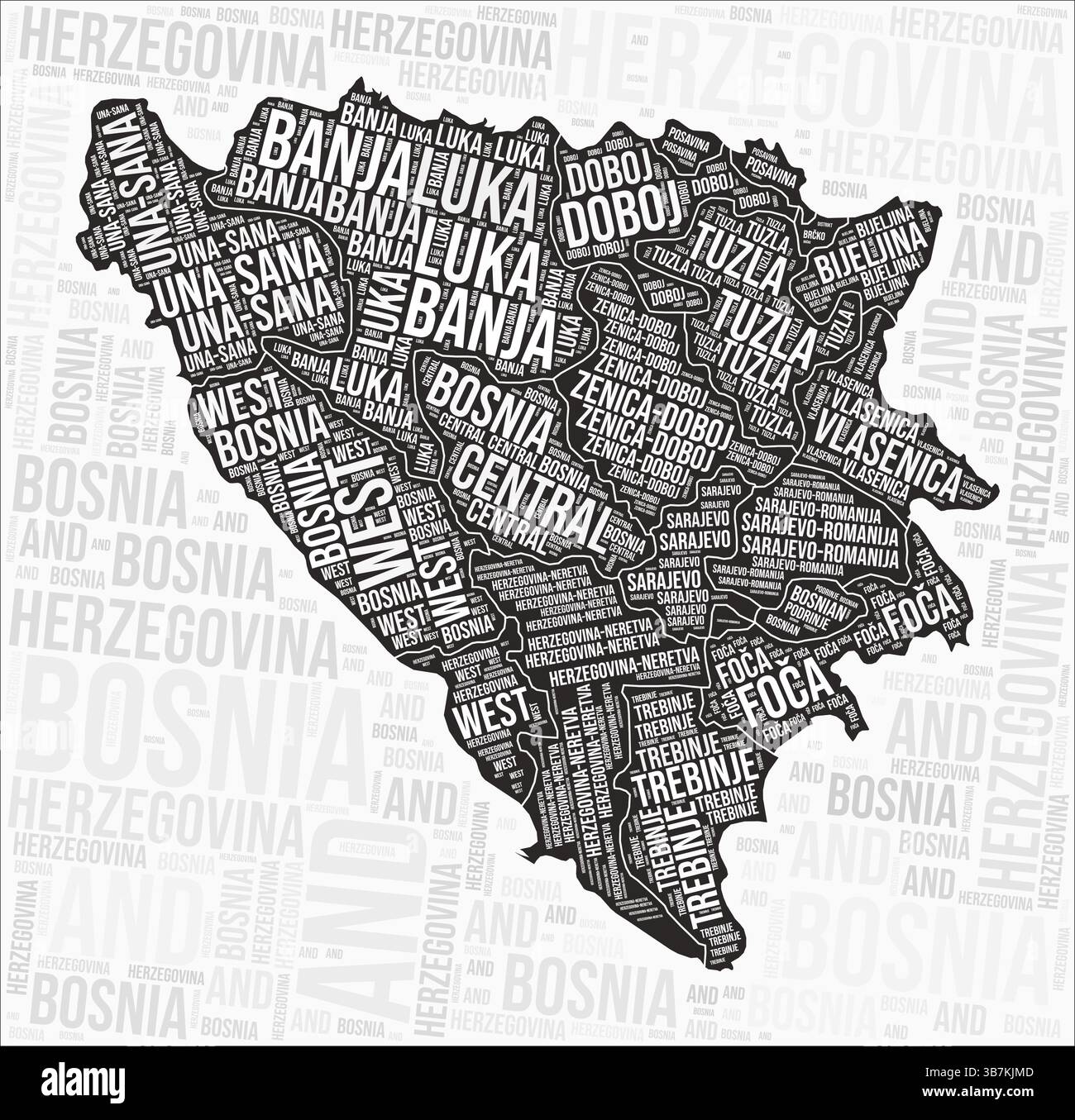 Bosnia and Herzegovina regions map word cloud. Bosnia and Herzegovina ...