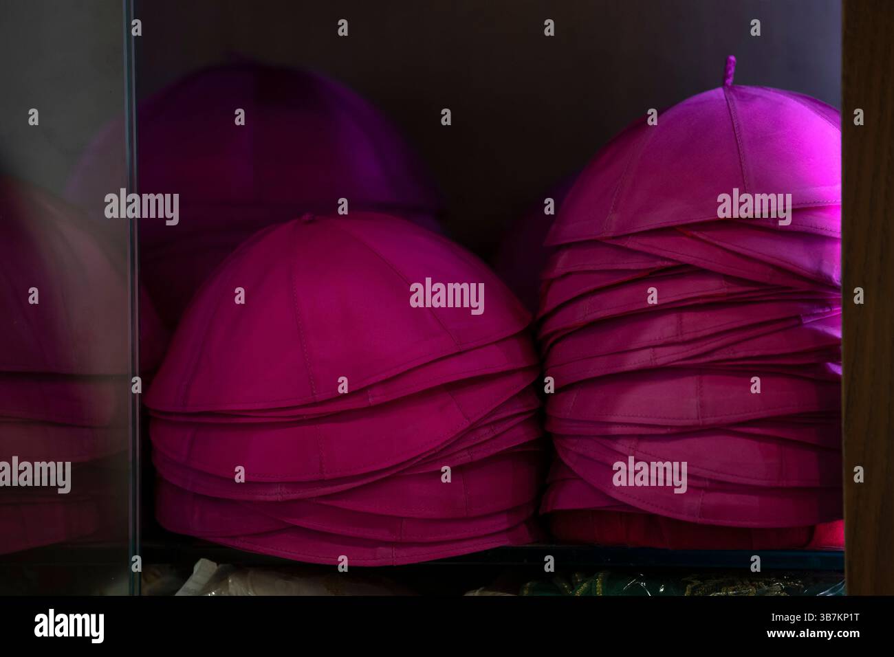 Rome, Italy, 06 May 2025. Skullcaps in the Mancinelli ecclesiastical ...