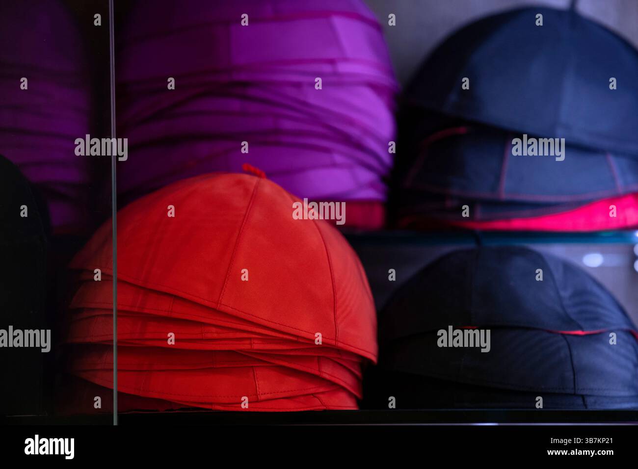 Rome, Italy, 06 May 2025. Skullcaps in the Mancinelli ecclesiastical ...