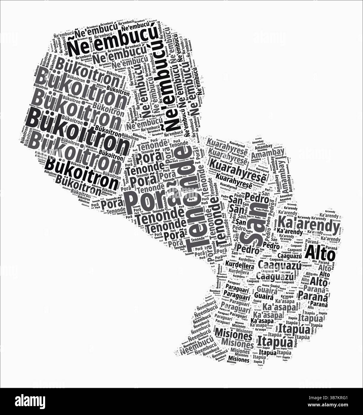 Paraguay Text Style Regions. Country region names word clouds in the ...