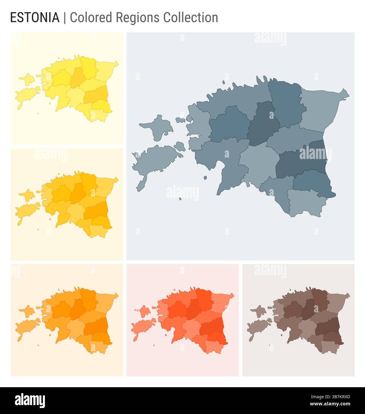 Estonia map collection. Country shape with colored regions. Blue, Grey ...
