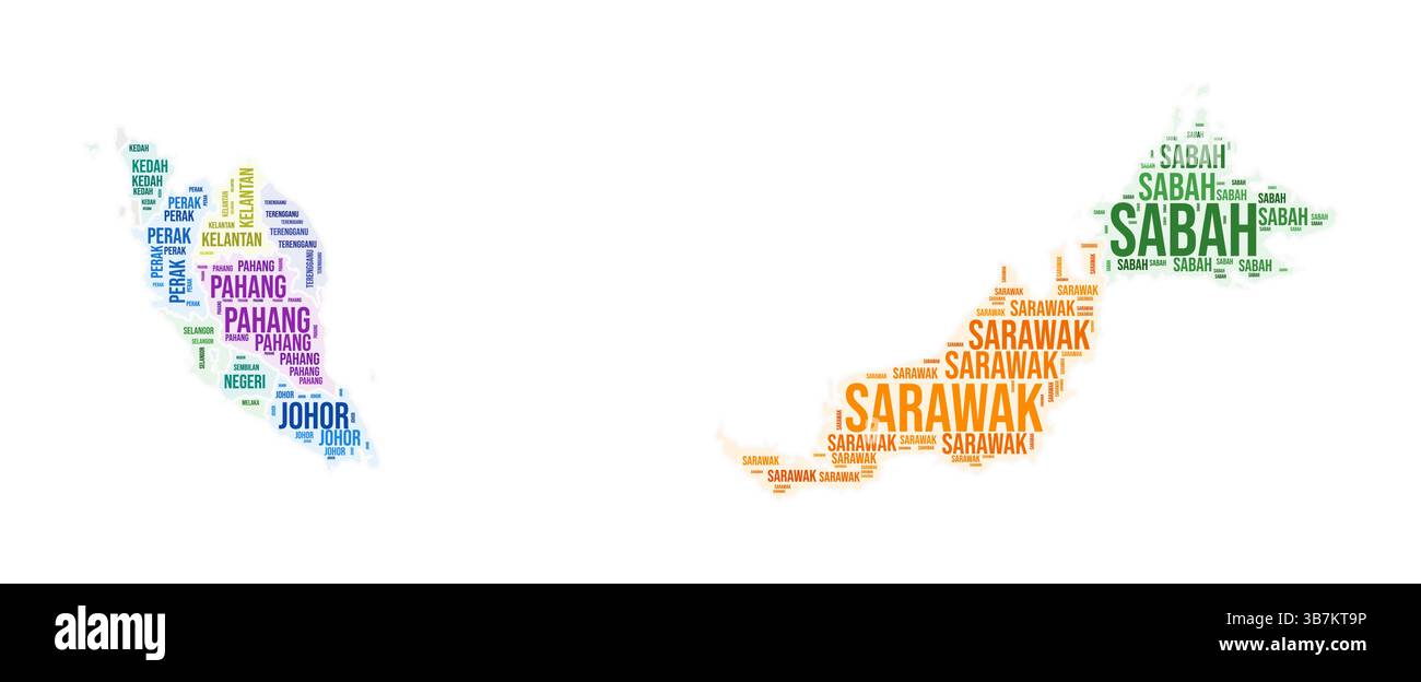 Malaysia region word cloud. Country shape design. Malaysia colored ...