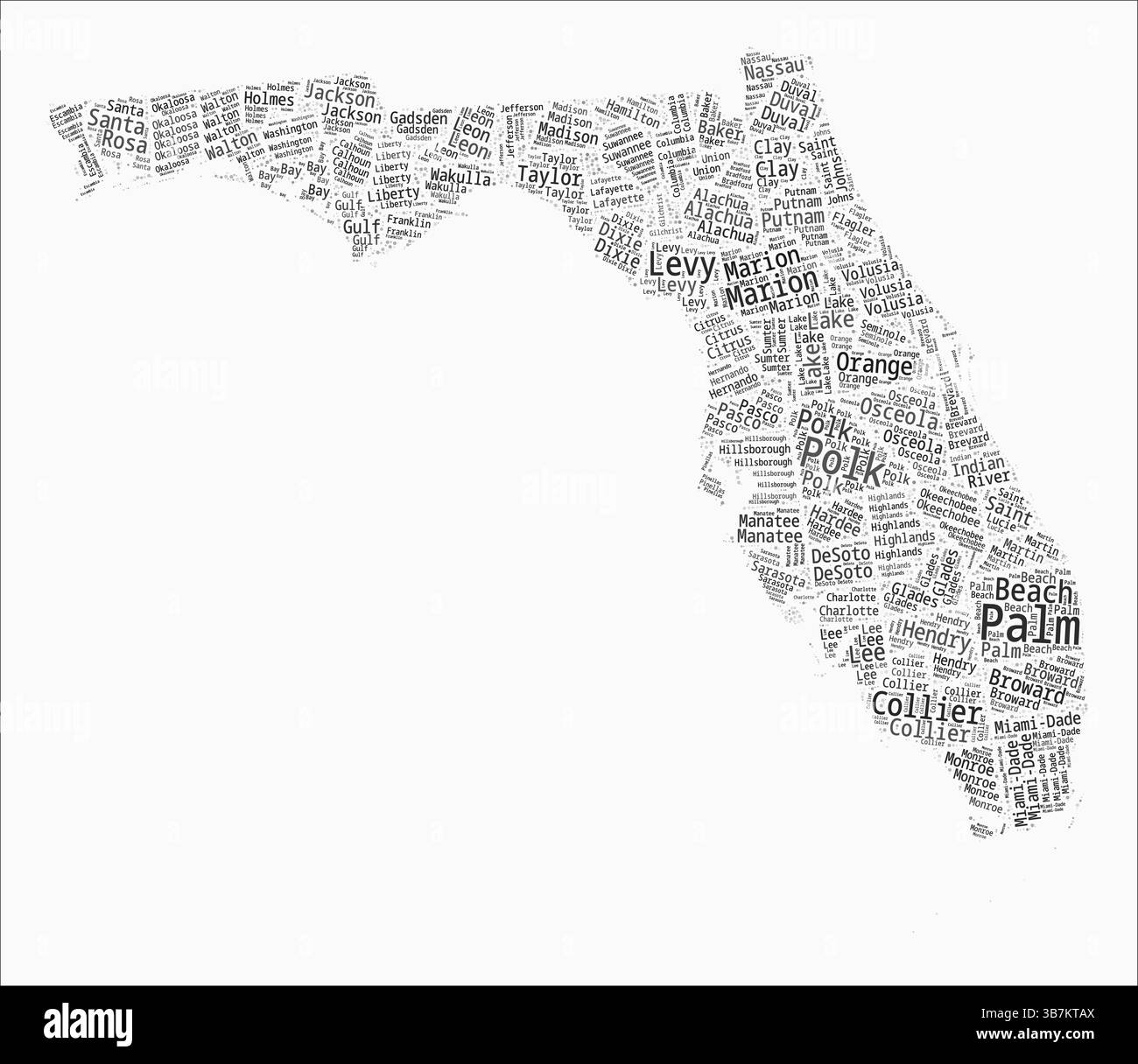 Florida Text Style Counties. State region names word clouds in the ...