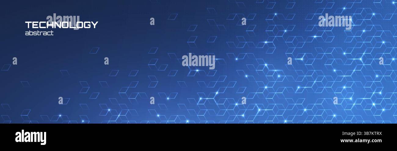 Blue Tech background with glowing hexagonal grid. Abstract digital connections. Networking ...