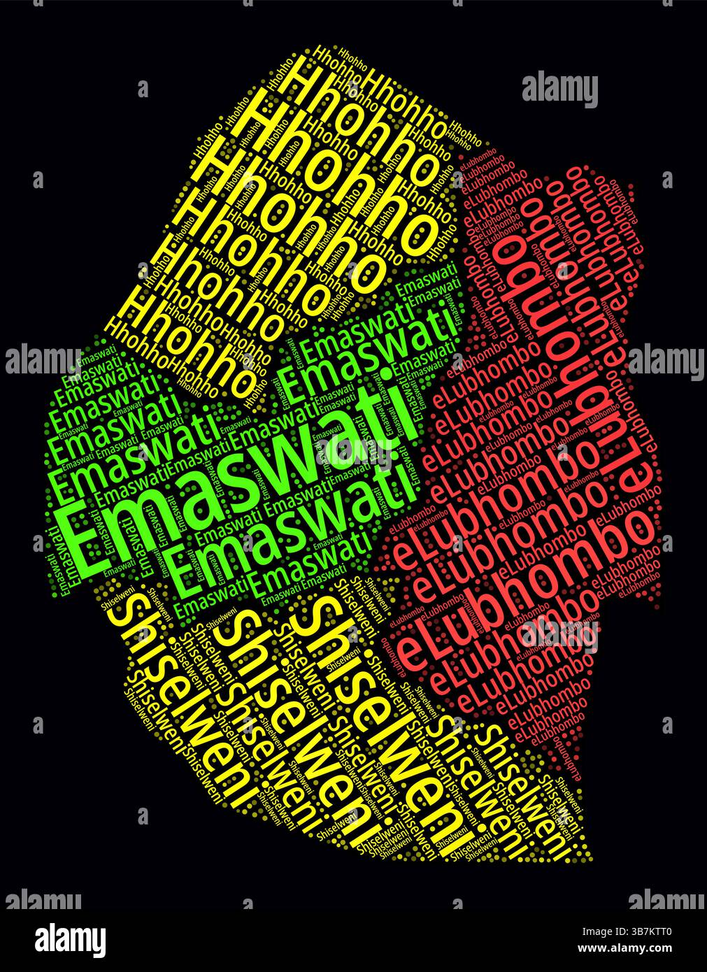 Eswatini Word Cloud. Region names of the country in the English ...