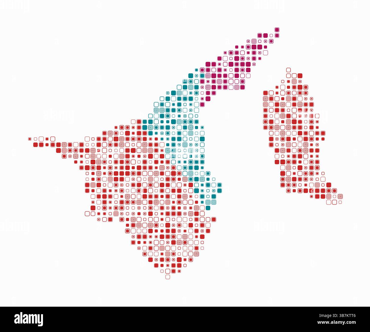 Brunei, shape of the country built of colored cells. Digital style map ...