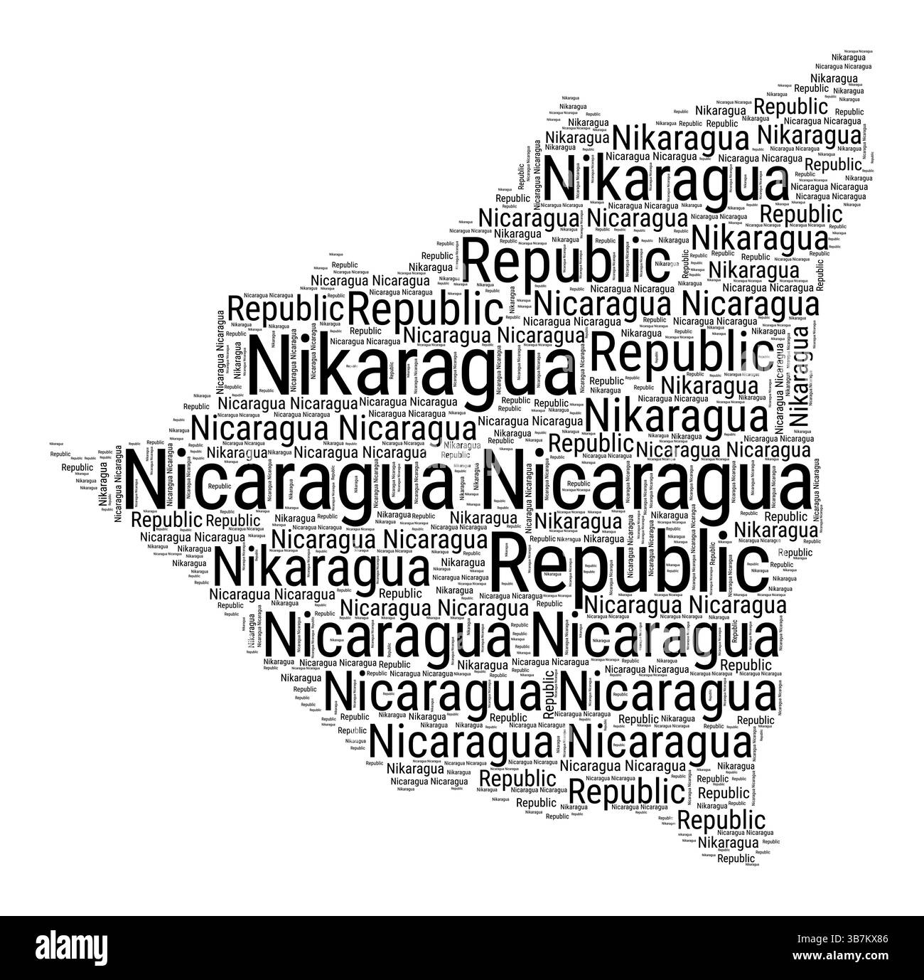 Black and white word cloud in Nicaragua shape. Simple typography style ...
