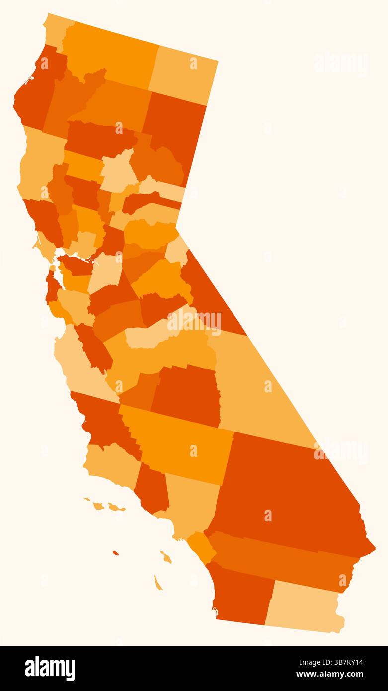 Map of California with counties. Simple state border map with county division. Orange color ...